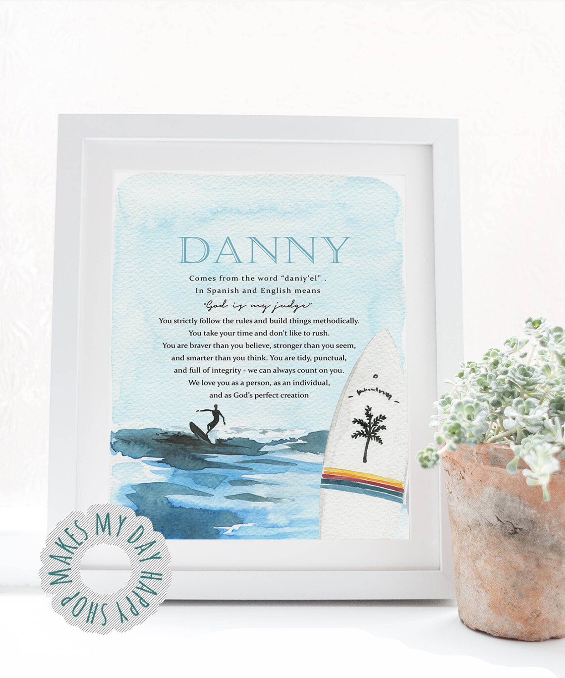 Danny Name Wall Artsurf Lover Birthday Giftbeach Theme | Etsy
