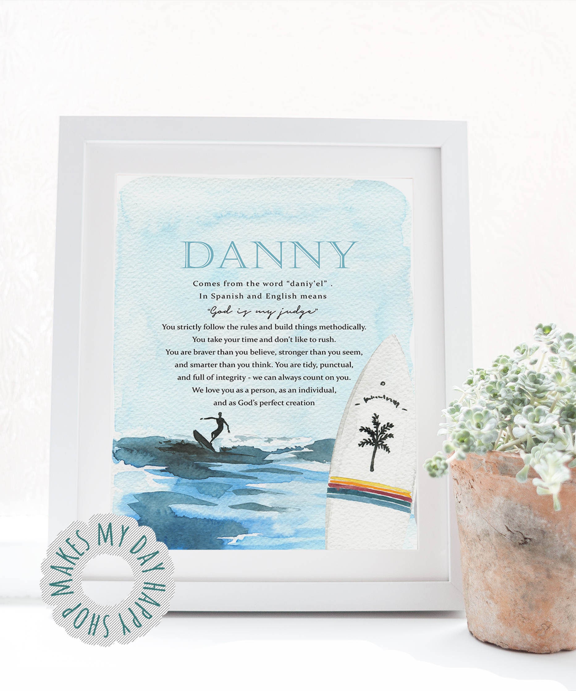 Danny Name Wall Artsurf Lover Birthday Giftbeach Theme | Etsy