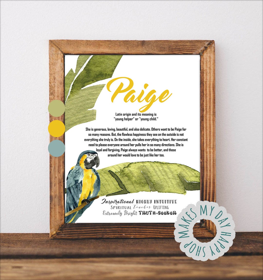 Custom Name Meaning Printable Art,paige Name Wall Art,tropical Poster ...