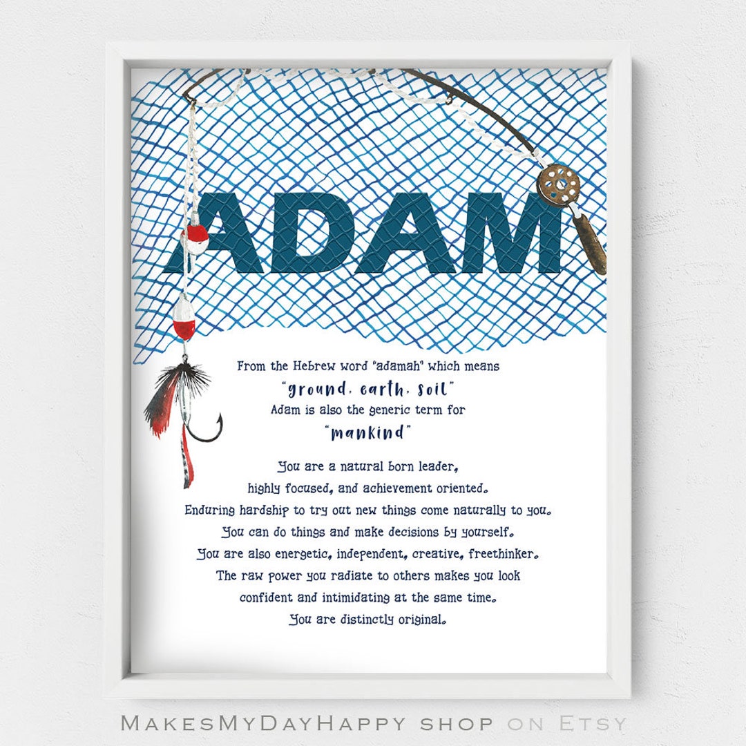 Custom First Name Meaning,adam Name Wall Art,fishing Nursery Art ...