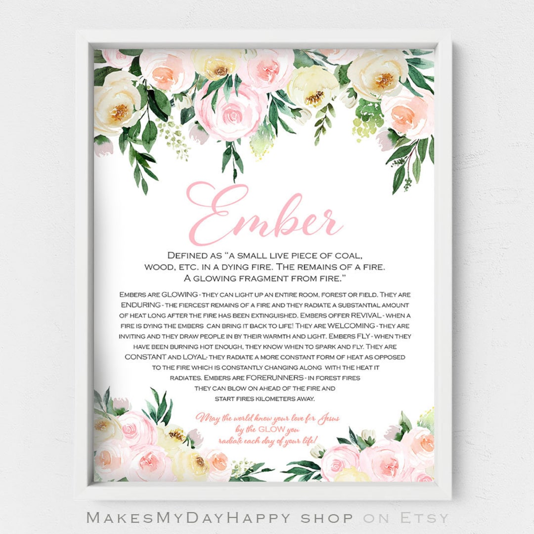 Ember Custom Name Meaning,pink Flowers,floral First Name,given Name ...