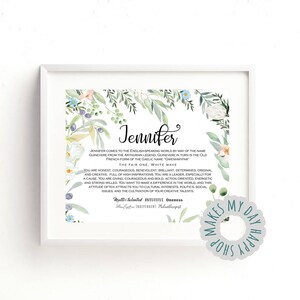 Jennifer Name Meaning Printable Wall Art,custom Name Meaning,gift for ...