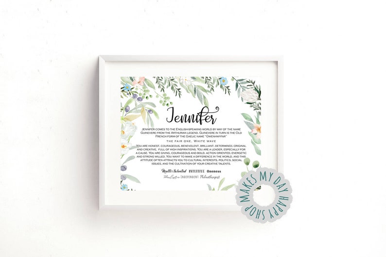 Jennifer Name Meaning Printable Wall Artcustom Name - Etsy