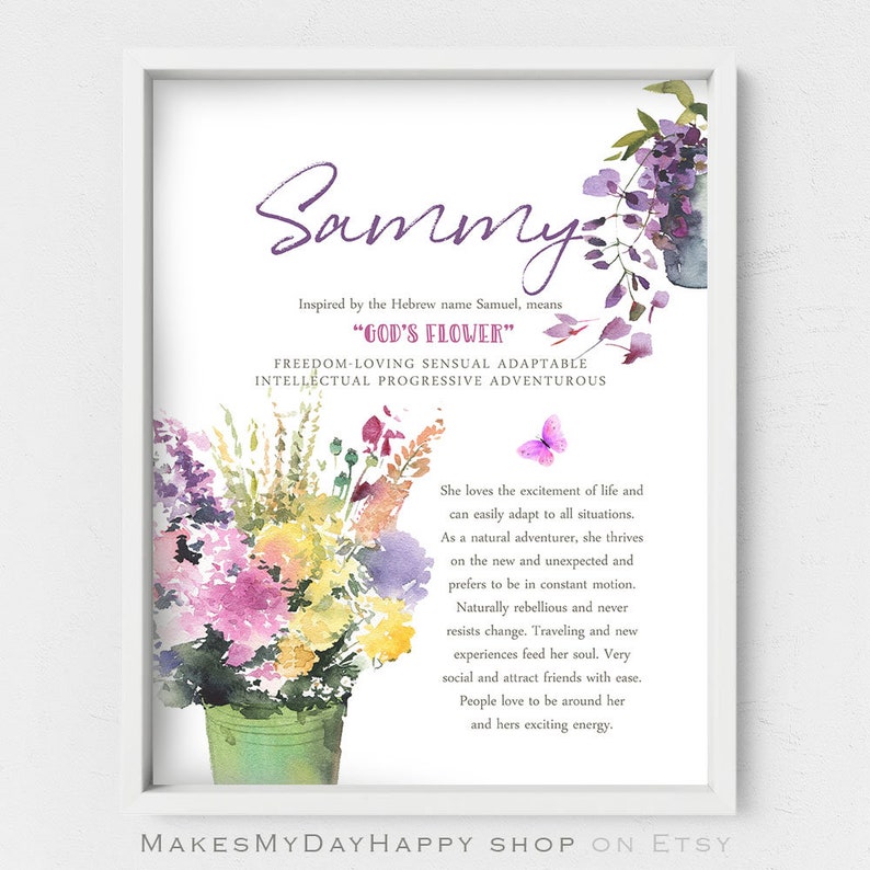 Adalyn Name Meaning,first Name Poster,personalized Gift,pink Floral ...