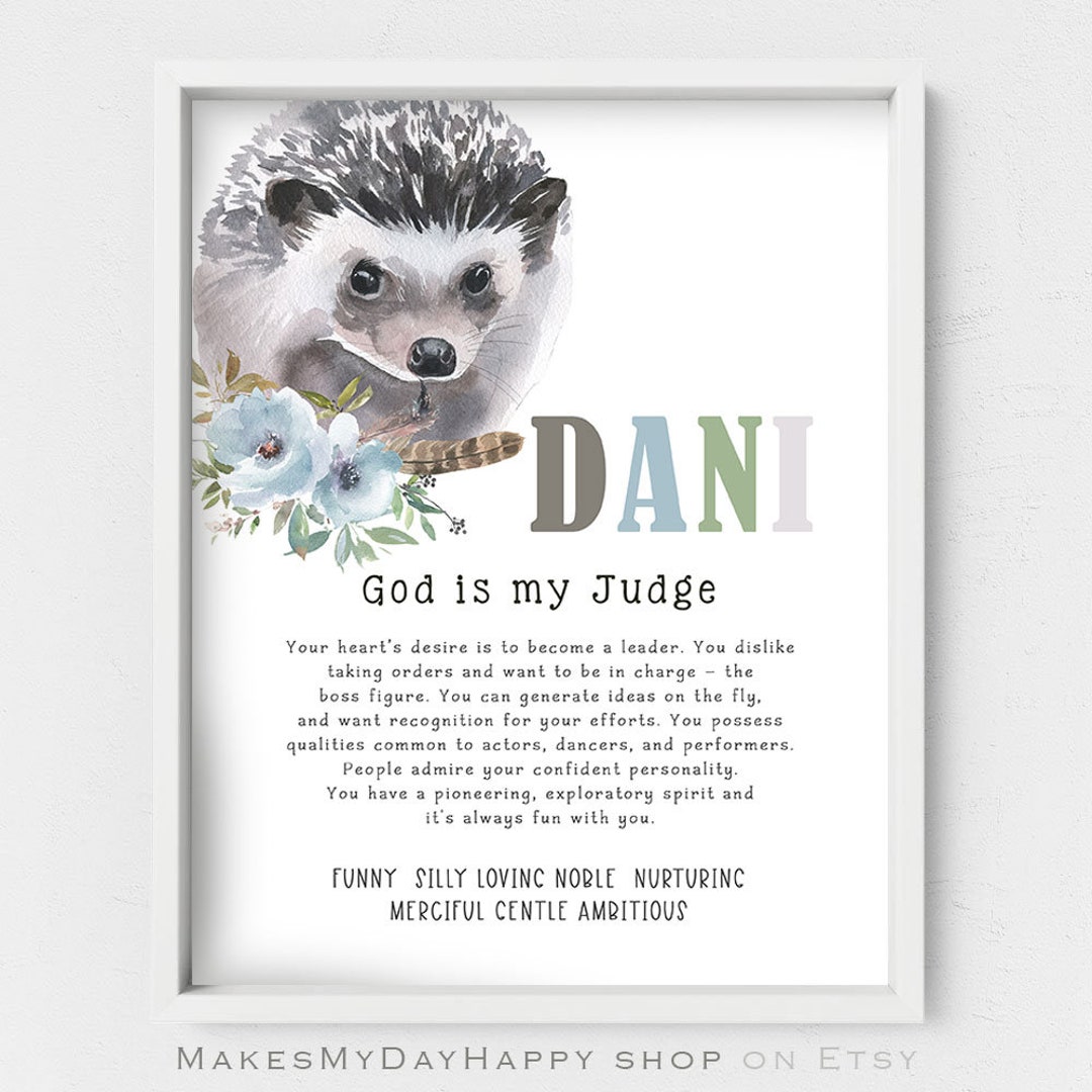 Dani Name Wall Art,little Hedgehog,woodland Cuties,animal Nursery ...