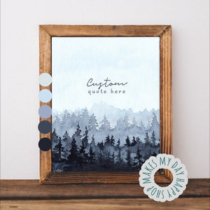 Watercolor Forest Landscape,green Landscape,custom Quote Print,quote ...