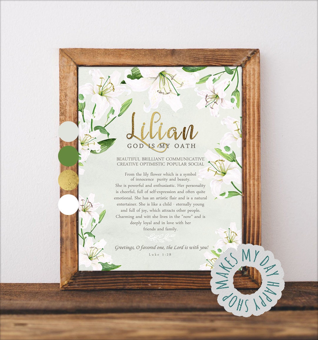 Lily Lillian Name Meaning Birthday Gift,name Wall Art Printable,custom ...