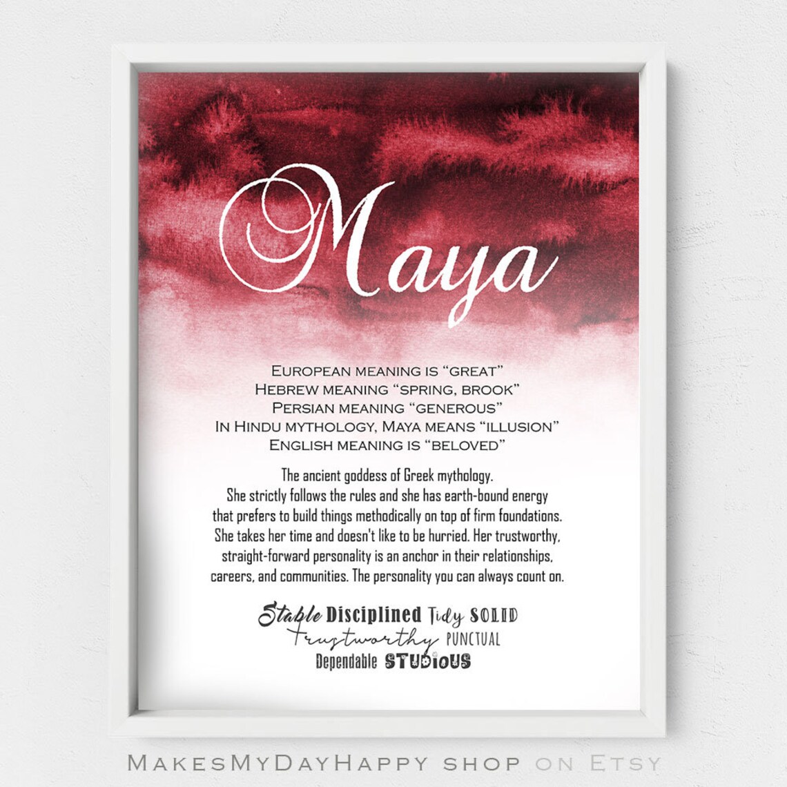 Maya Name Meaningcustom First Namepersonalized Given - Etsy UK