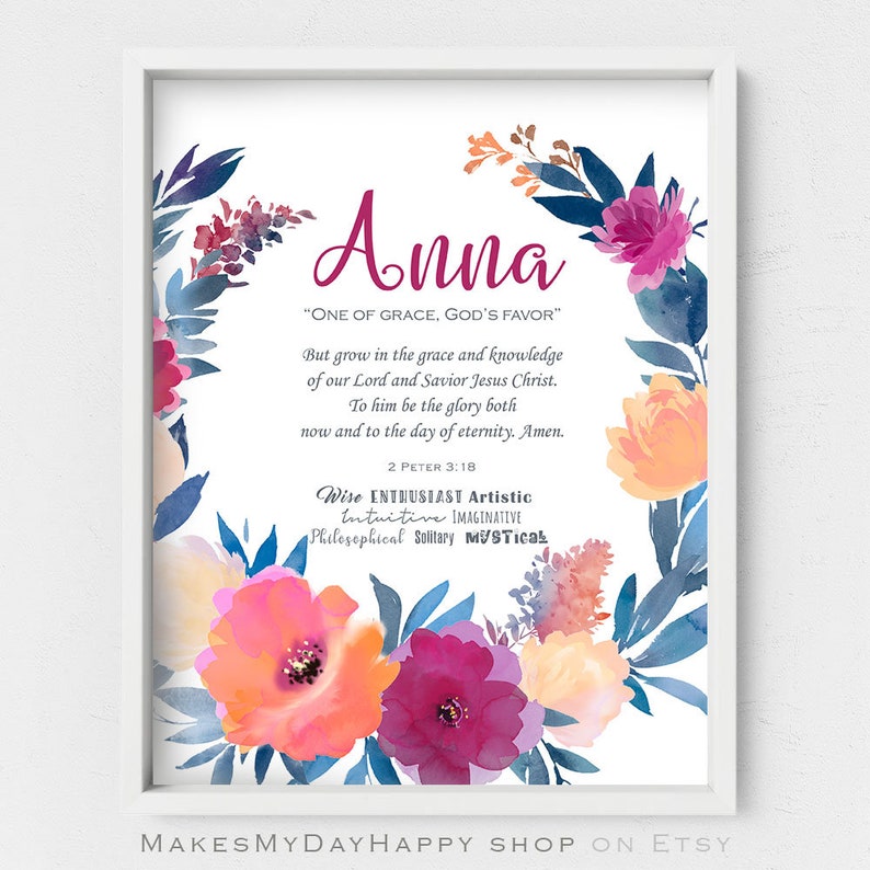 Anna Name Meaningfloral First Name Wall Artcustom Name - Etsy