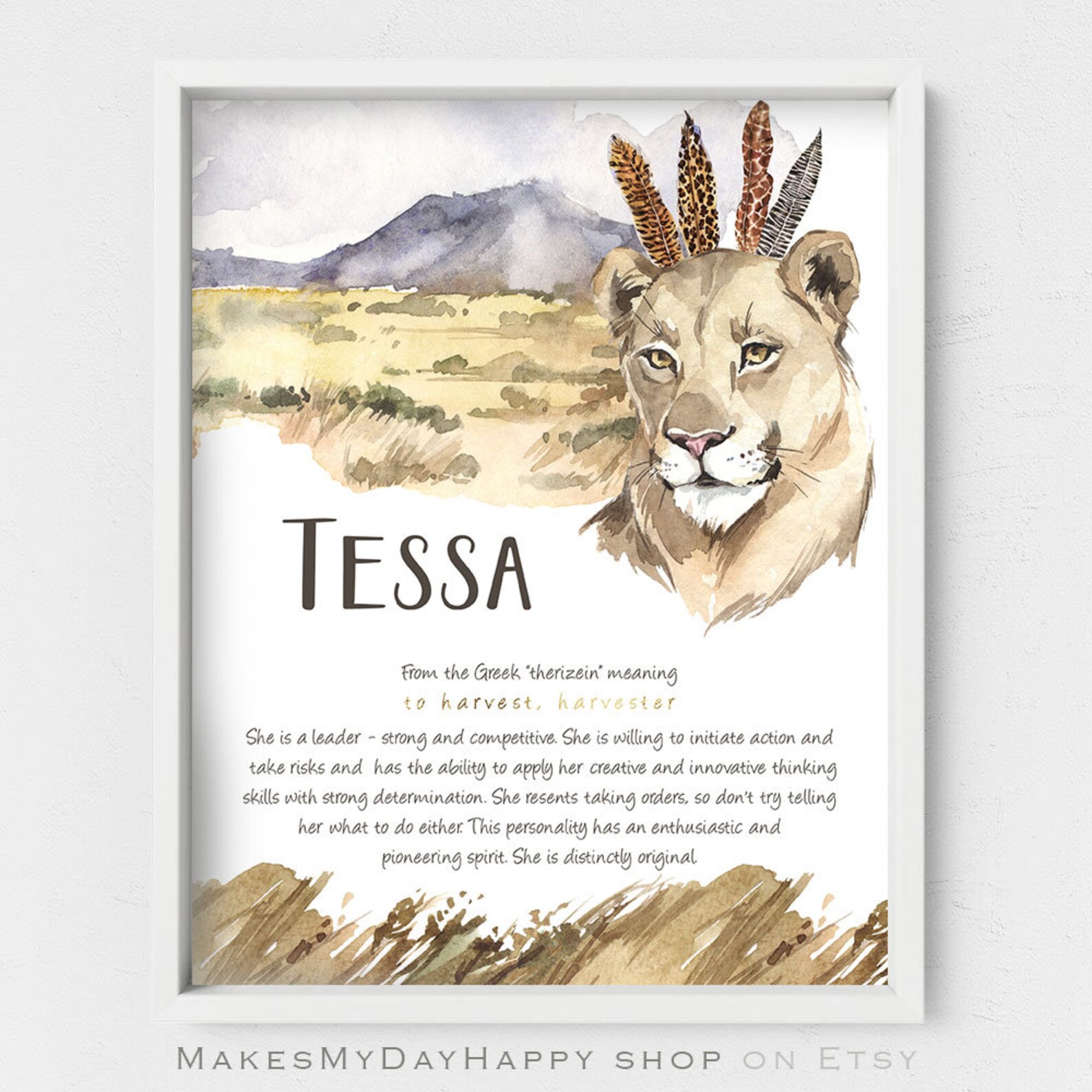 Tessa Name Meaning,lioness Wall Art,custom First Name,bible Meaning ...