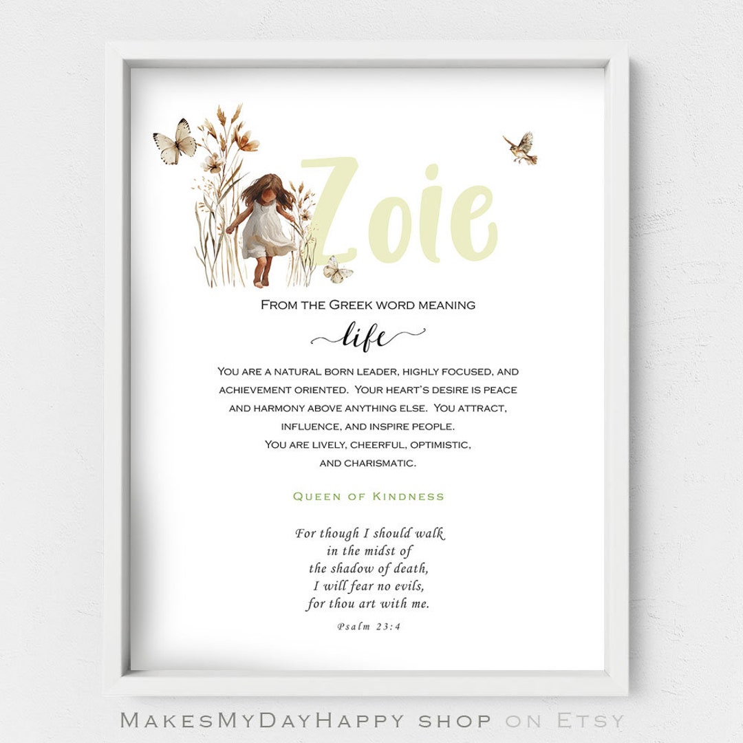 Zoie Zoe Name Meaning,psalm 23,custom Name Biblical Meaning,girl in ...