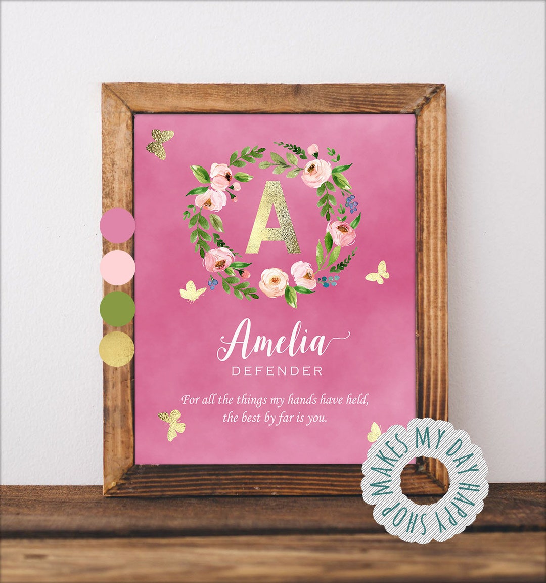 Personalized Name Meaning,floral Name Wall Art,custom Sign Name,pink ...