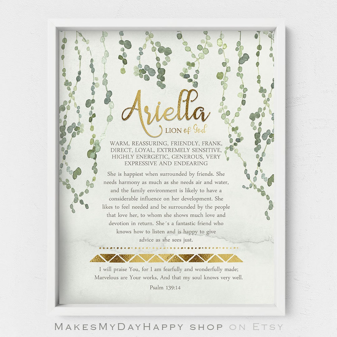 Ariella Name Meaning,personalized Gift,biblical Meaning,psalm 139,greenery Nursery,sign Name ...