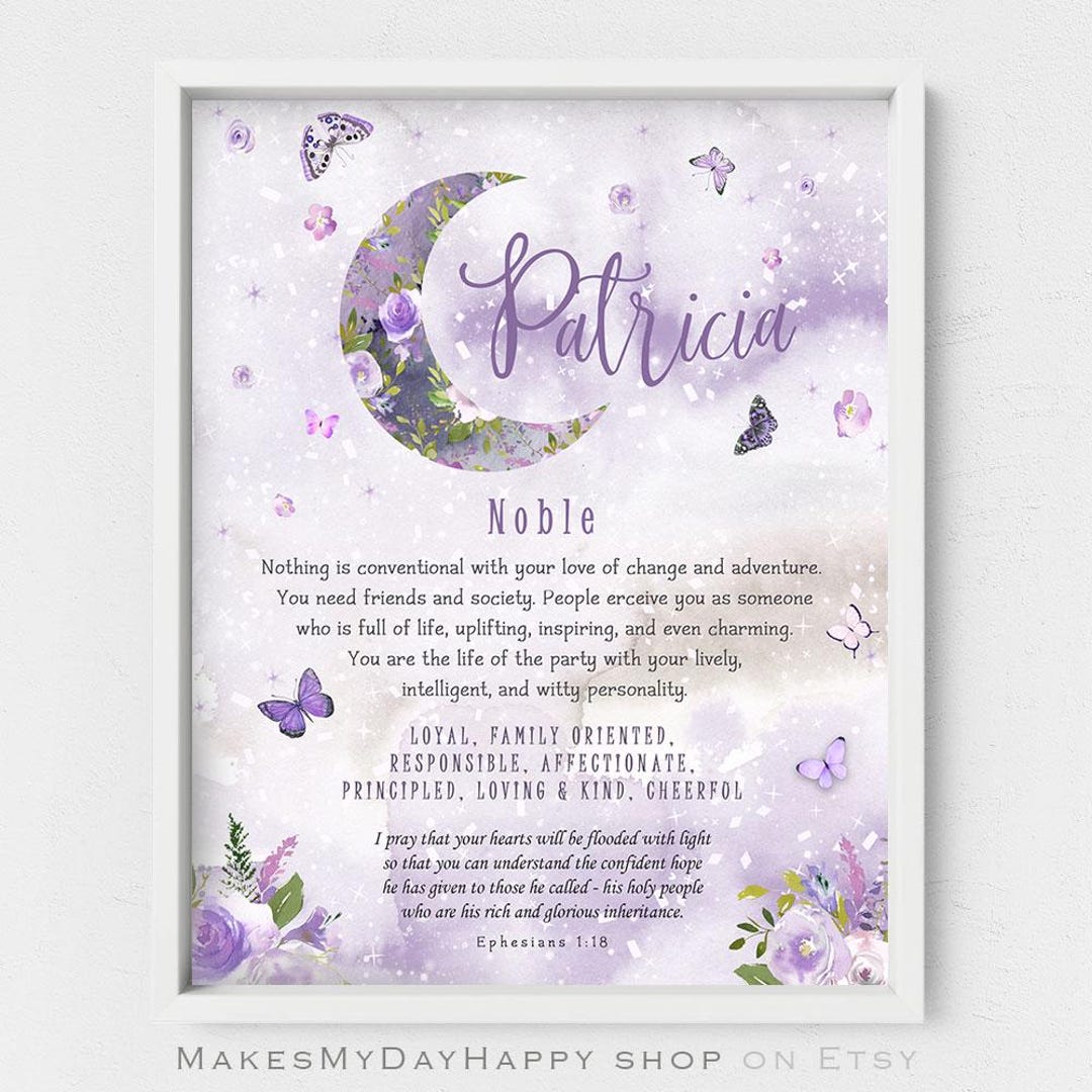 Patricia Name Wall Art,symbol of Noble,purple Half Moon Art,butterfly ...