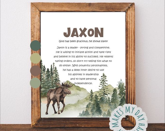 Jaxon Personalized Name Wall Art,custom Name Meaning,watercolor Forest ...