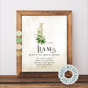 Liam Personalized Name Meaningcustom Printable Meaning of - Etsy