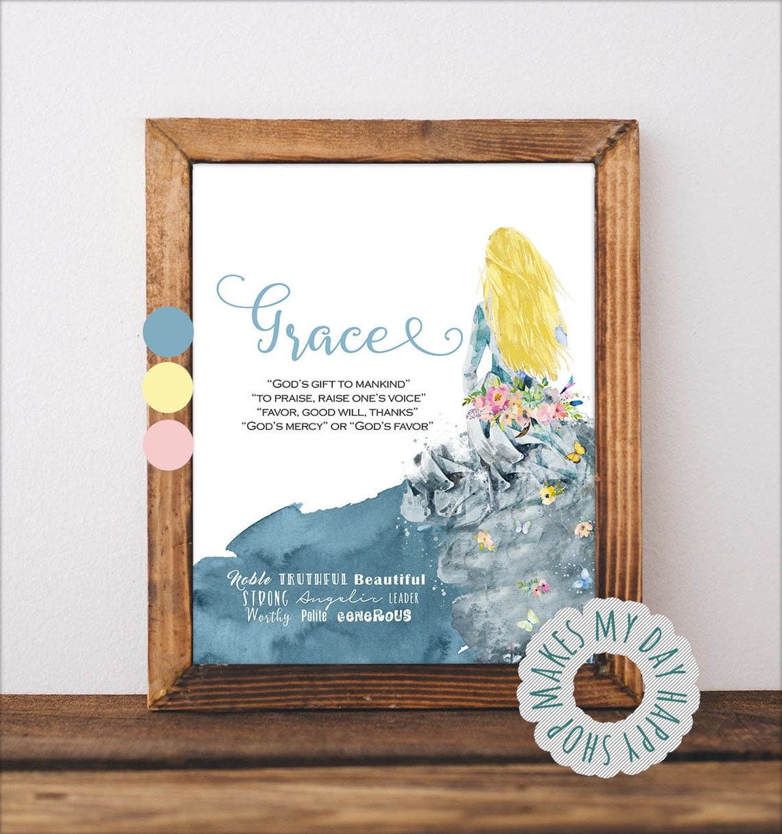 Custom Name Meaning Printable Wall Artwhite Blush | Etsy