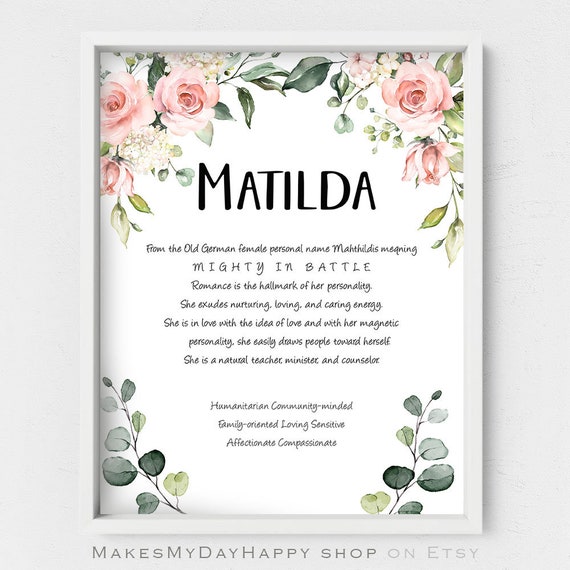 Matilda Name Meaningblush Nursery Floral Decorfloral Name - Etsy Australia