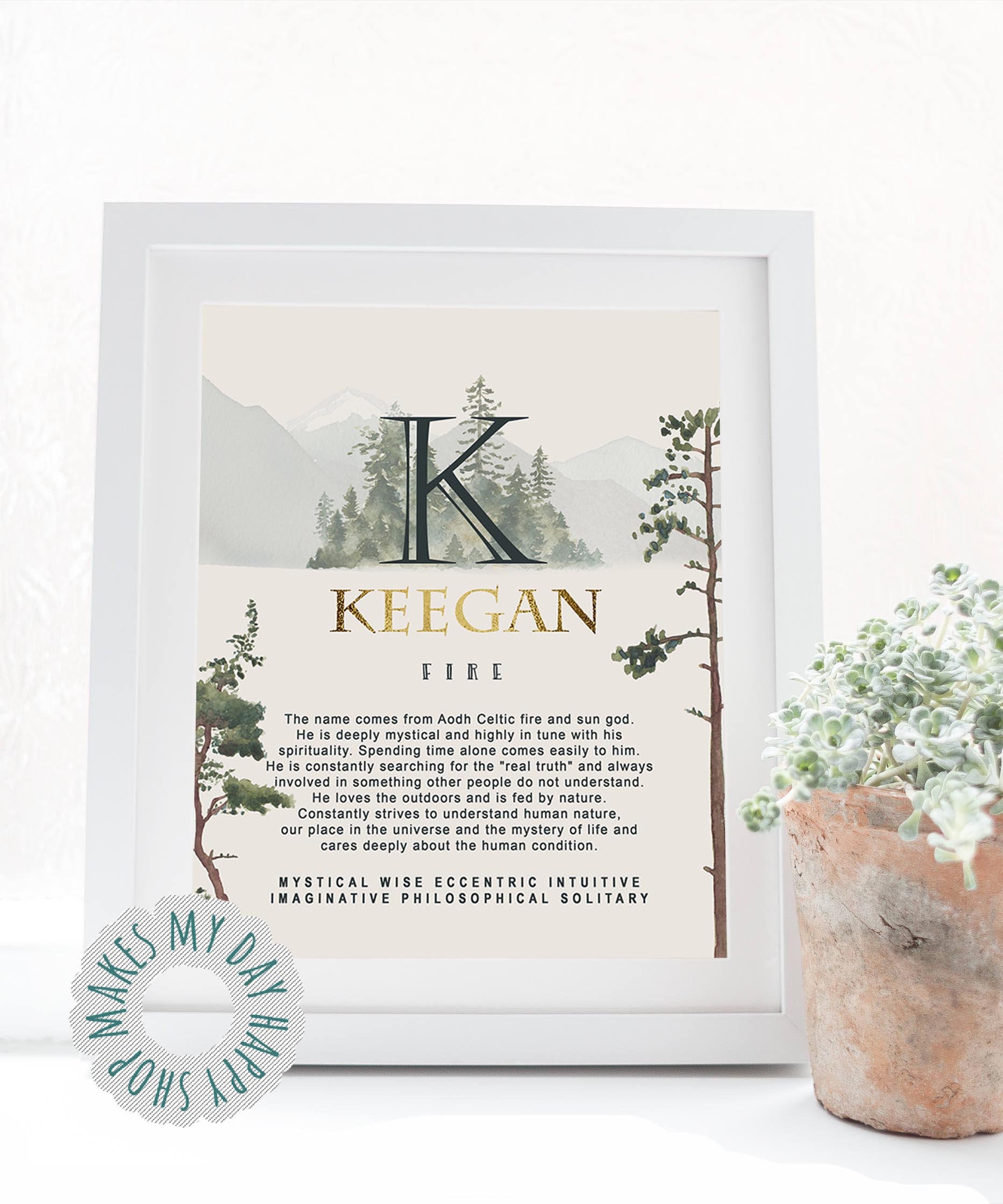 Keegan Personalized Name Meaning,custom First Name Printable Wall Art ...