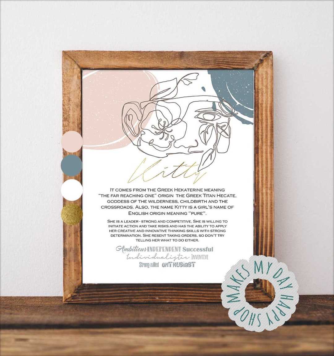 Mid Century Modern Name Wall Art,rusty and Navy Blue,abstract Elements ...