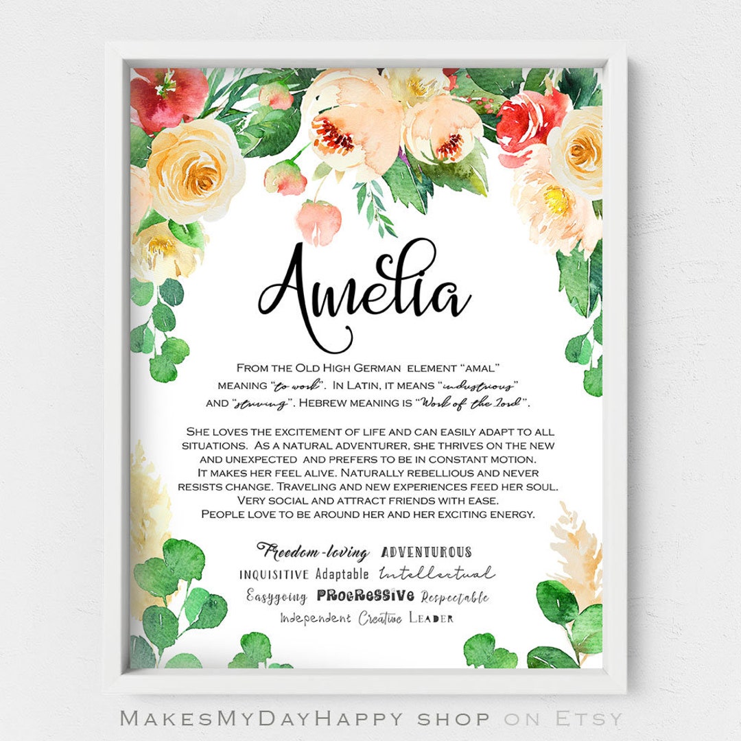 Amelia Name Meaning,personalized Gift,german Names,name Sign Wall Art ...