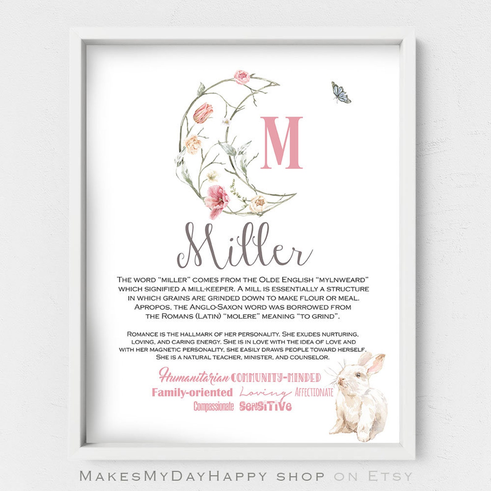 Adalyn Name Meaning,first Name Poster,personalized Gift,pink Floral ...
