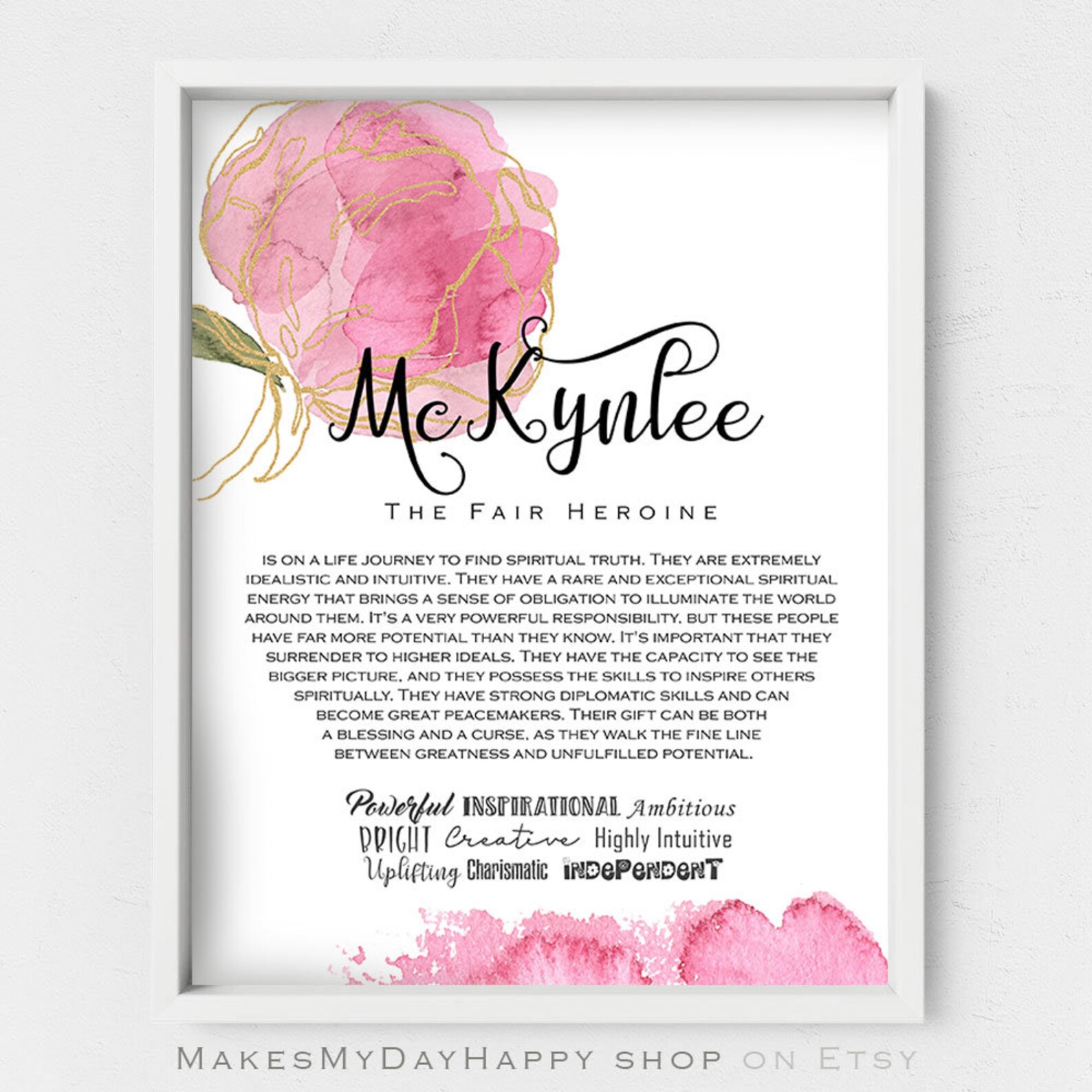 Mc Kynlee name meaningWatercolor pink peoniesNursery floral | Etsy
