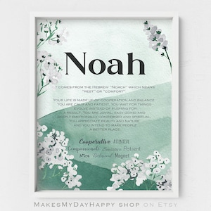 Noah Name Meaning,bohemian Nursery,first Name Wall Art,boho Feather ...