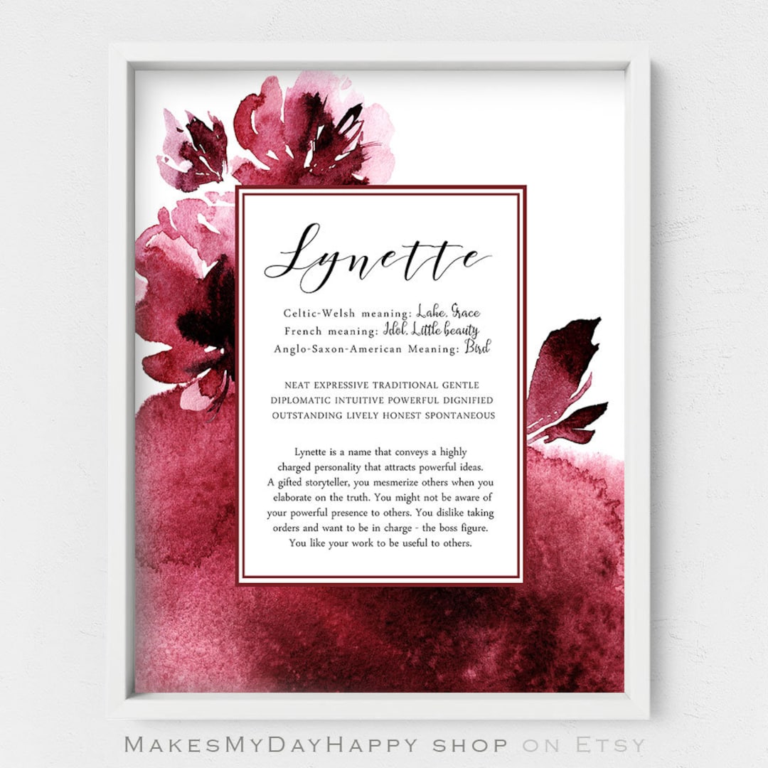 Lynette name meaning,Abstract burgundy color frame,Personalized gift ...