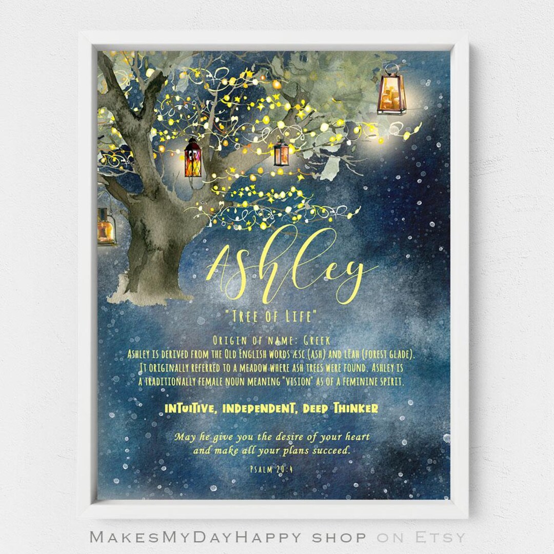 Ashley Name Meaning,starry Night Poster,decorated Light Tree,greek Name ...