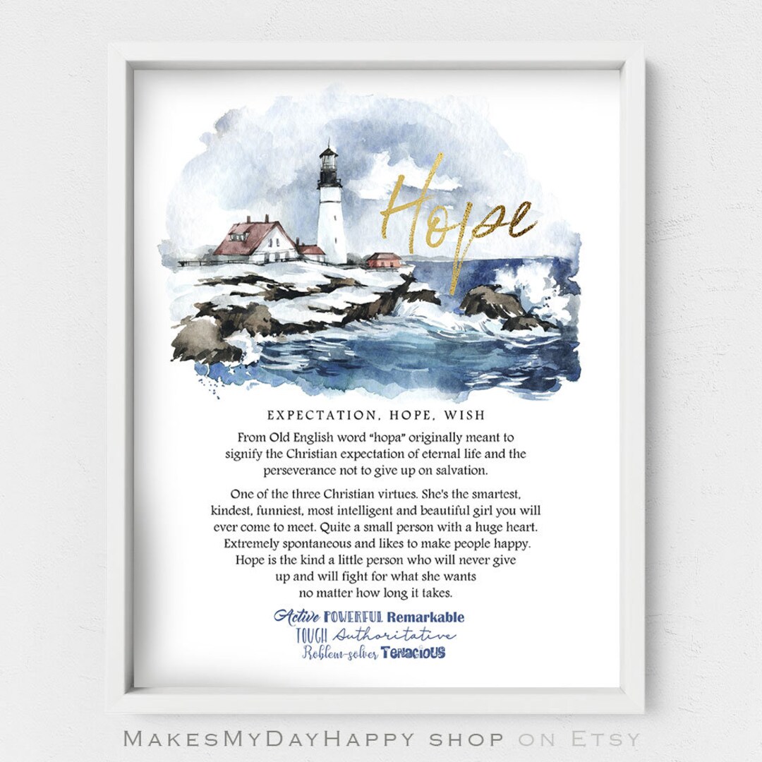 Hope Name Meaning Wall Art,lighthouse Kids Room Decor,sign Name Wall ...