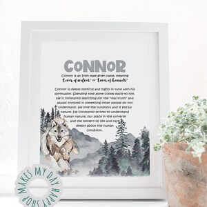 Connor Personalized Name Wall Art,custom Name Meaning,watercolor Wolf ...