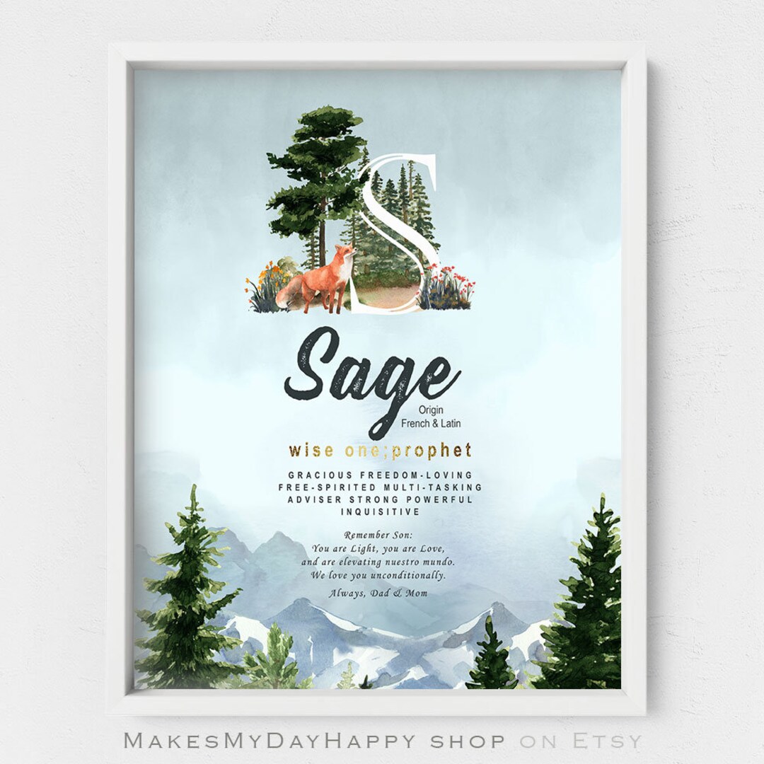 Sage Name,woodland Nursery,watercolor Evergreen,mountains Landscape ...
