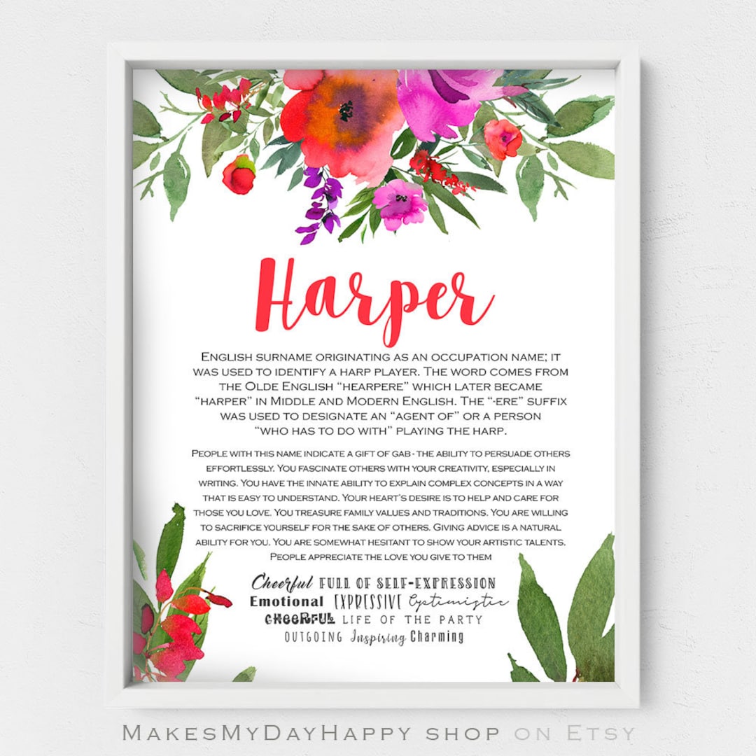 Harper Name Meaning,first Name Wall Art,personalized Gift,custom ...