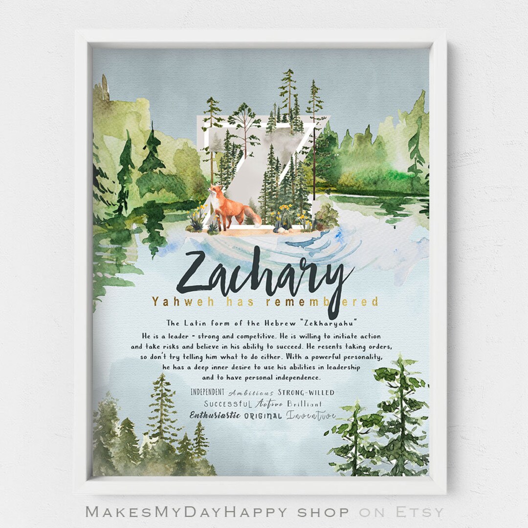 Personalized Hebrew Name Meaning,zachary Given Name,custom Name,first ...