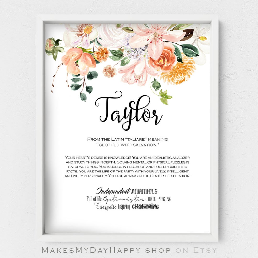 Taylor Name,blush Peach Floral Name Sign,name Traits,custom Name ...