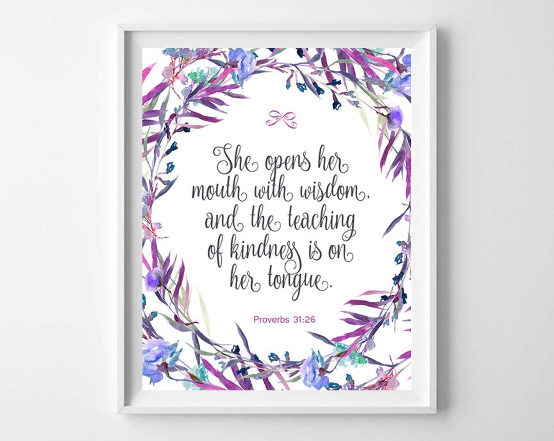 Proverbs 31:26,wisdom and Kindness,bible Verse Art,scripture Sign ...