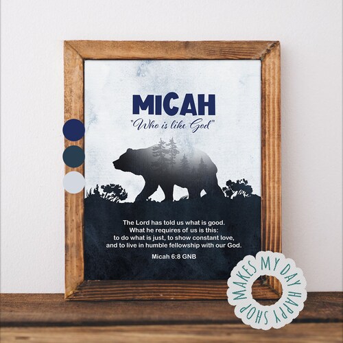Micah Custom Name Wall Artpersonalized Name Meaning With - Etsy
