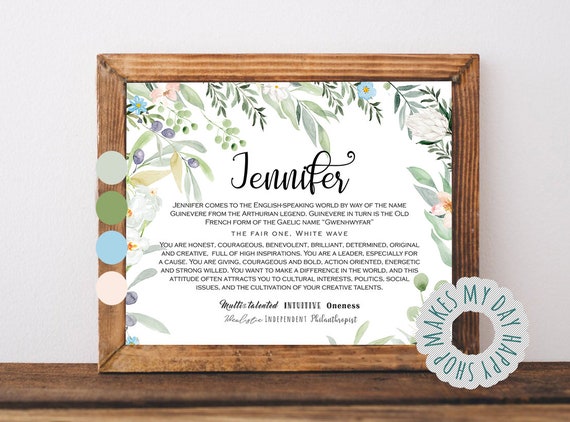 Jennifer Name Meaning Printable Wall Artcustom Name | Etsy