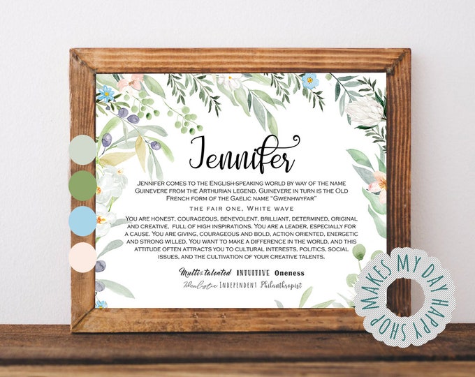 Jennifer Name Meaning Printable Wall Art,custom Name Meaning,gift for ...