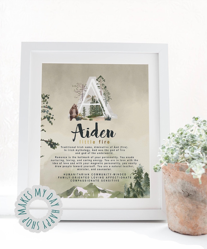 Aiden Personalized Name Meaningcustom Printable Name Wall - Etsy