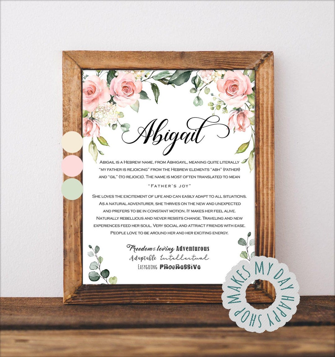 Abigail Name Meaning,personalized Name Wall Art,printable Blush Floral ...