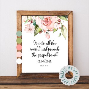 Mark 16:15 Printable Floral Mapmint Blue World Mapgo Into - Etsy