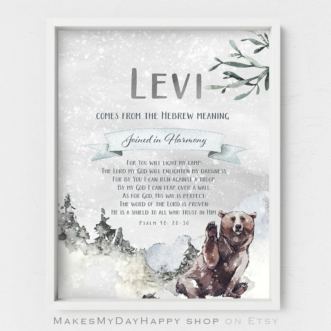 Levi Custom Biblical Name Meaning,hebrew First Name Wall Art,psalm 18 ...