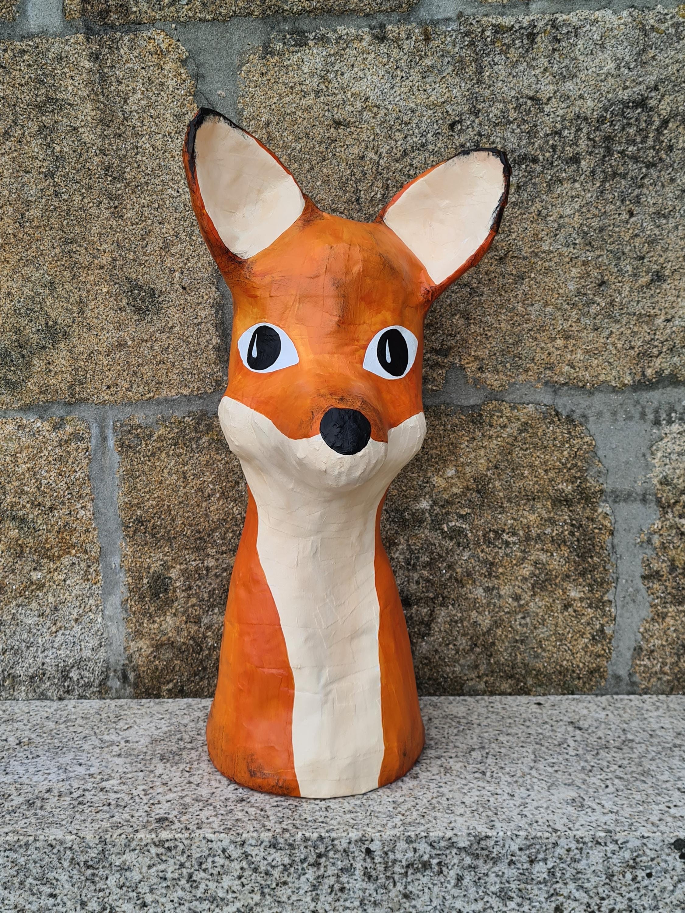 Paper-mache Fox Head Totem, Big Franklin. Large Paper Sculpture ...