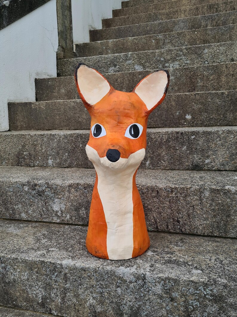 Paper-mache Fox Head Totem, Big Franklin. Large Paper Sculpture ...