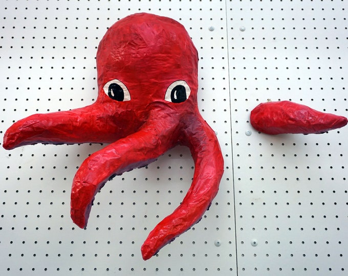Paper Mache Red Octopus Head, Alfredo. Fun Wall Decor. - Etsy