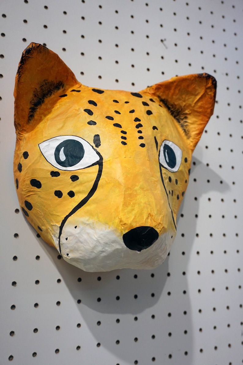 Paper Mache Cheetah Head, Tina. Savanna Creature, Colorful Wall Decor ...