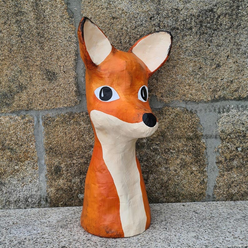 Paper-mache Fox Head Totem, Big Franklin. Large Paper Sculpture ...