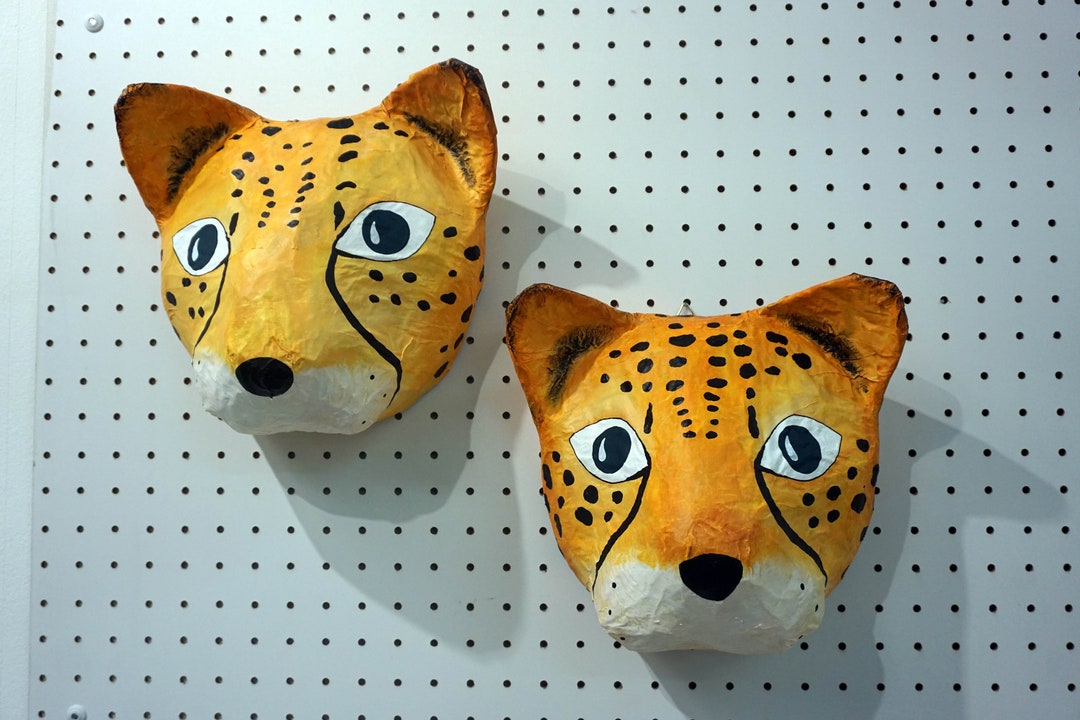 Paper Mache Cheetah Head, Tina. Savanna Creature, Colorful Wall Decor ...